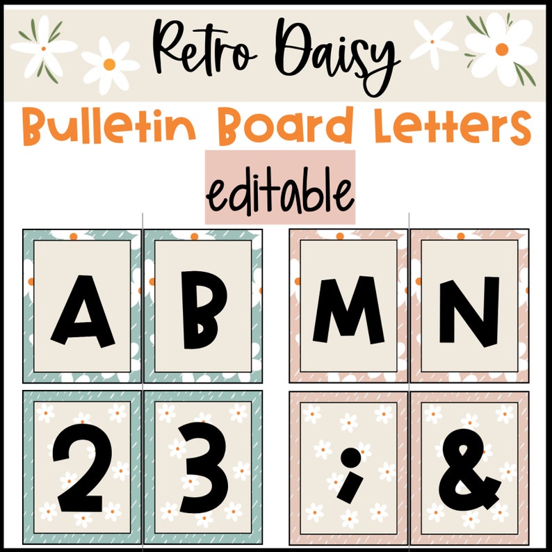Retro Boho Daisy Themed Bulletin Board Letters Display Classroom Decor ...