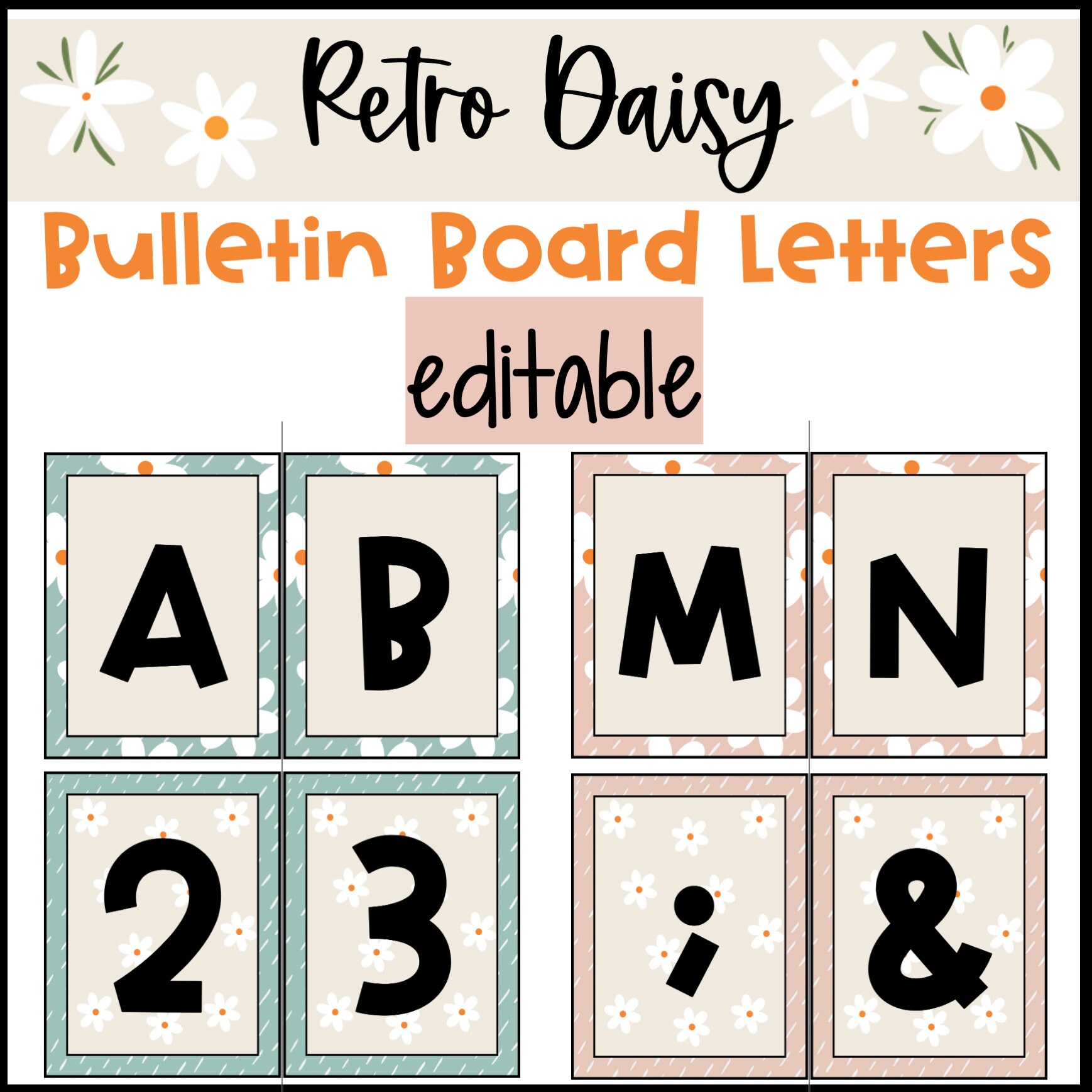 Retro Boho Daisy Themed Bulletin Board Letters Display Classroom ...