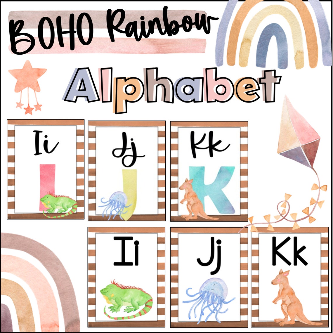 Boho Rainbow Alphabet Posters, Alphabet Posters, Classroom Decor, Boho ...