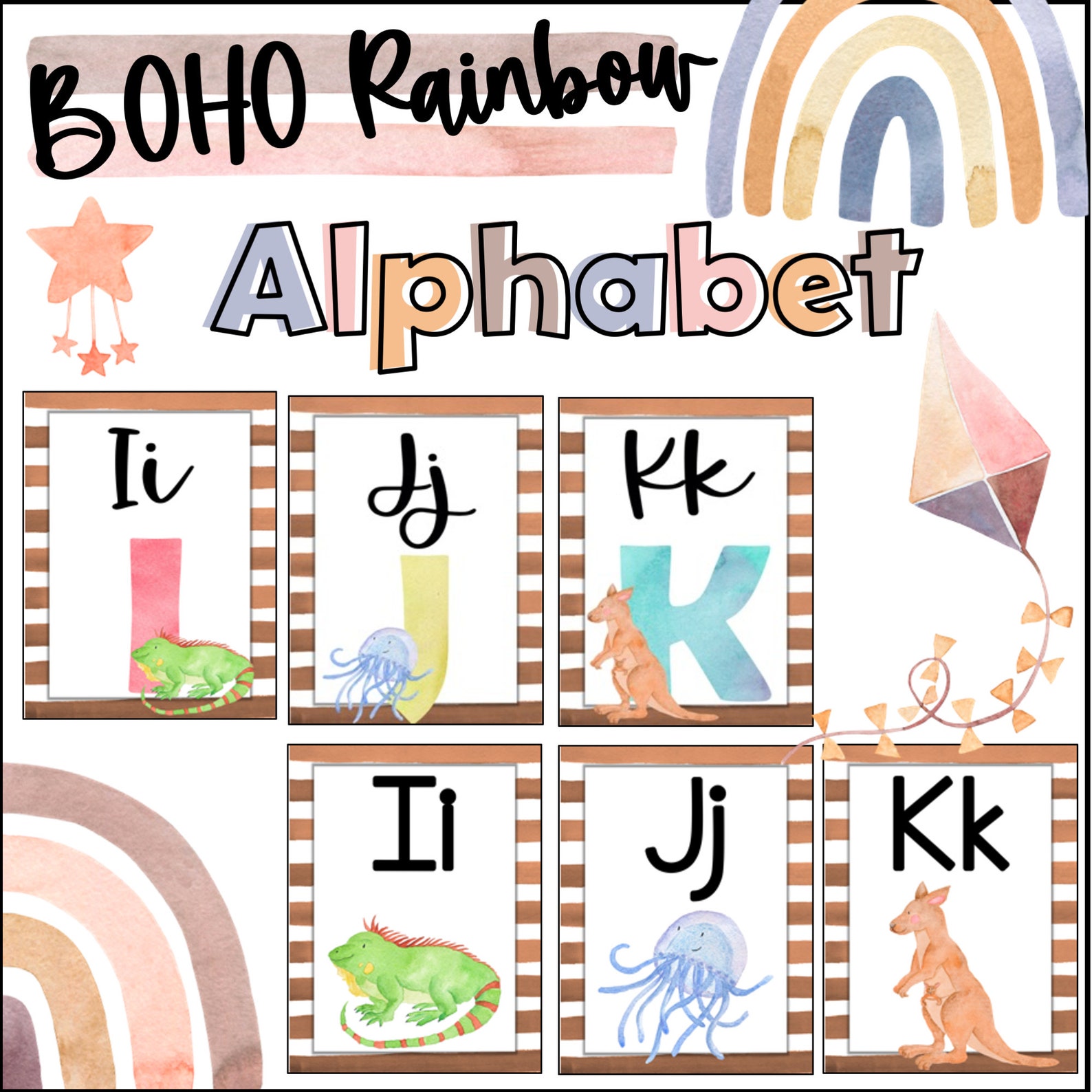 Boho Rainbow Alphabet Posters, Alphabet Posters, Classroom Decor, Boho ...