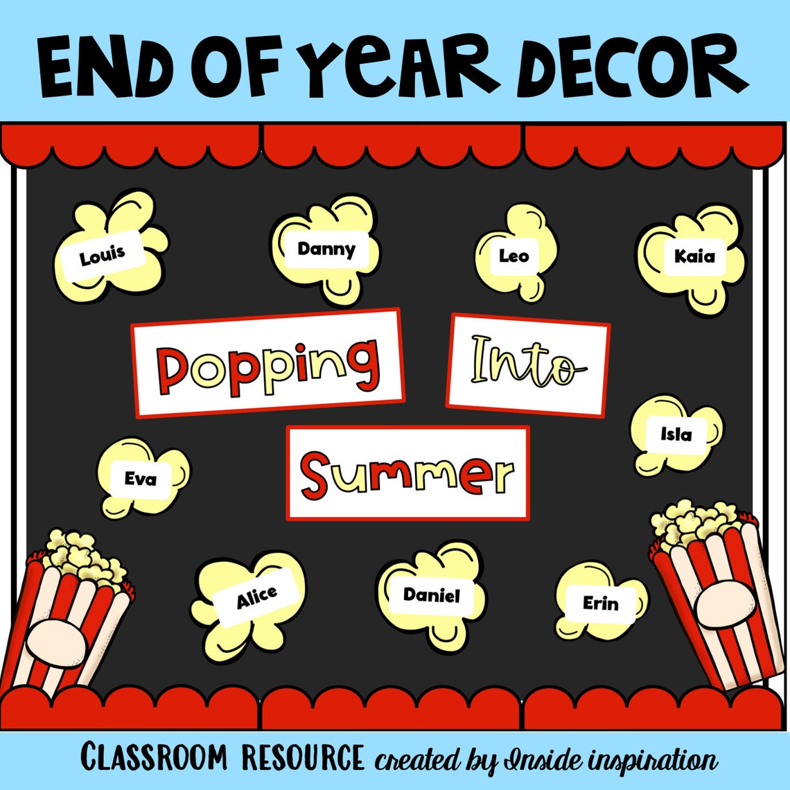 End of Year Popping Into Summer Popcorn Themed Bulletin Board Kit - Etsy