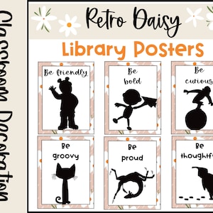 Retro Boho Daisy Classroom Library Posters With Book Character ...