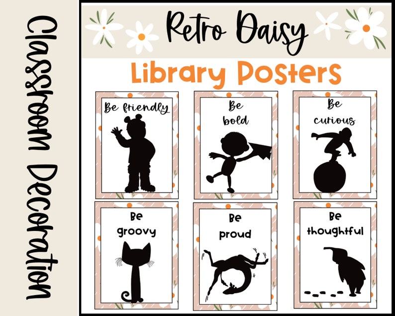 Retro Boho Daisy Classroom Library Posters With Book Character - Etsy