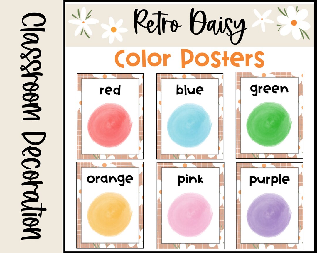 Retro Boho Daisy Themed Color Posters Calming Color Classroom Decor - Etsy