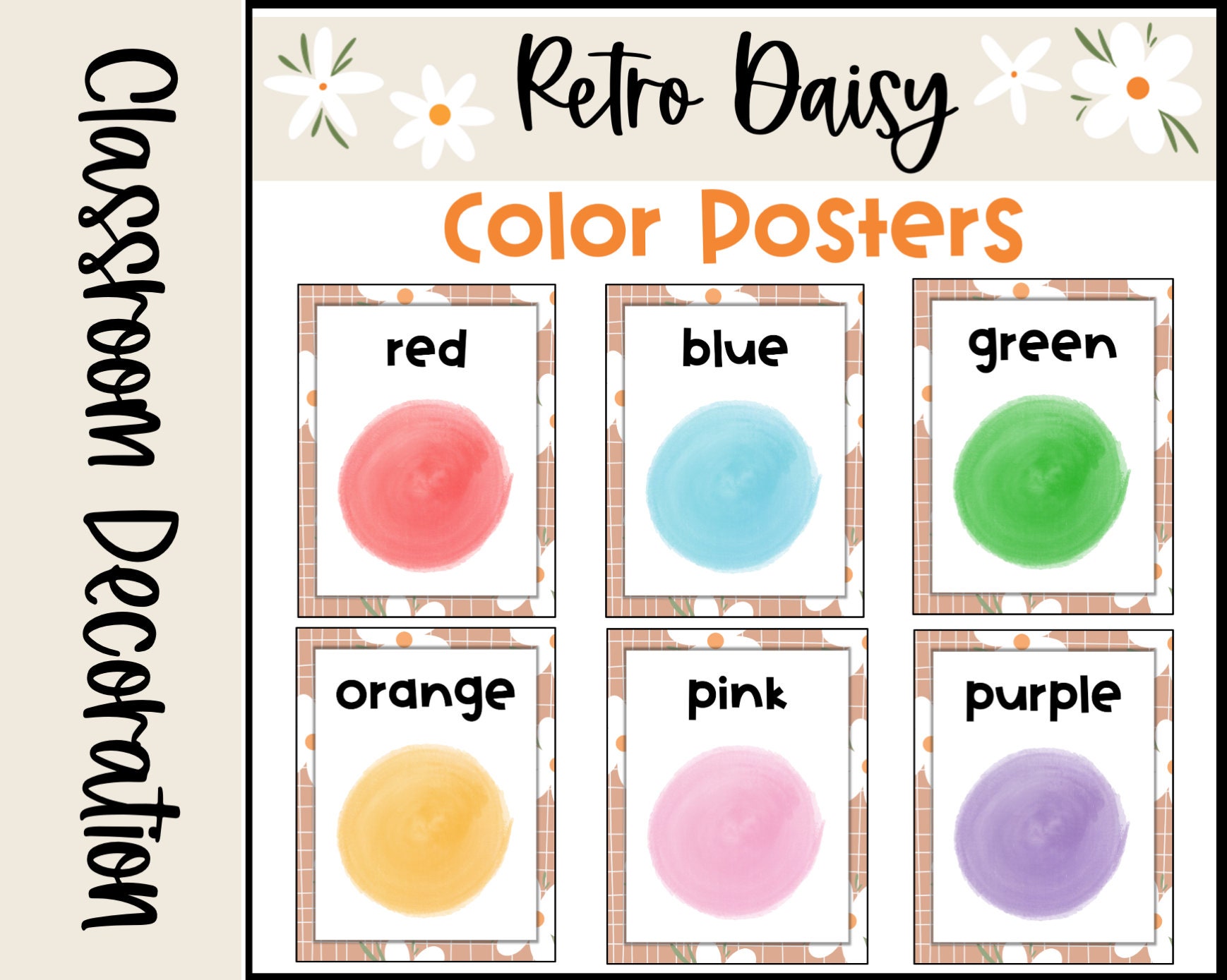 Retro Boho Daisy Themed Color Posters Calming Color Classroom Decor - Etsy