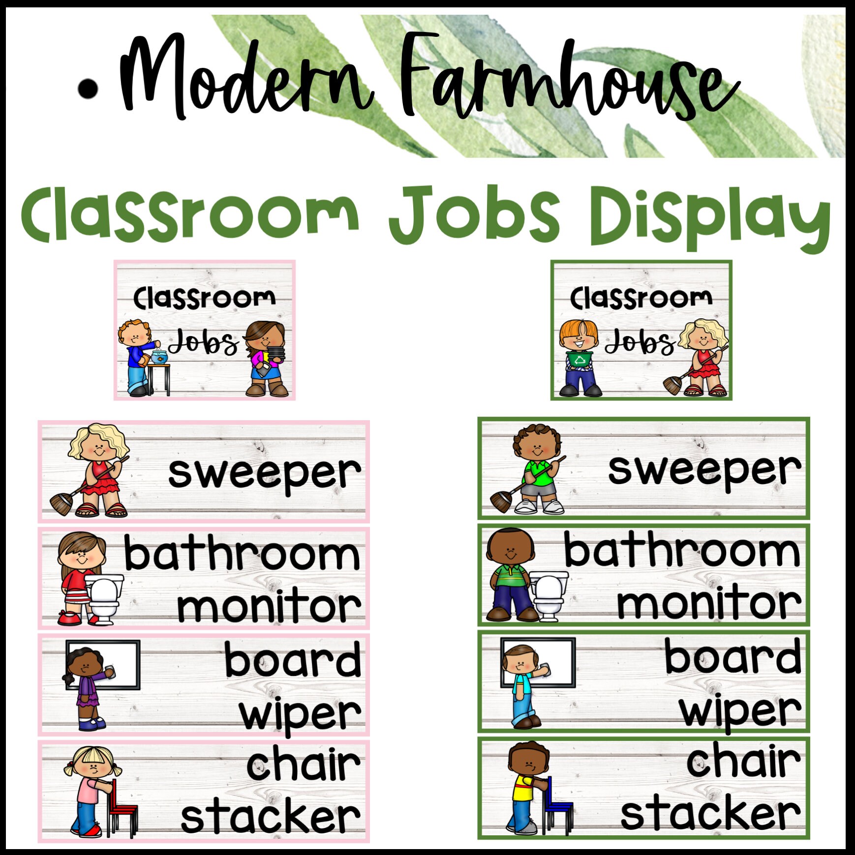 Modern Farmhouse Classroom Jobs Display Calming Watercolor Classroom ...
