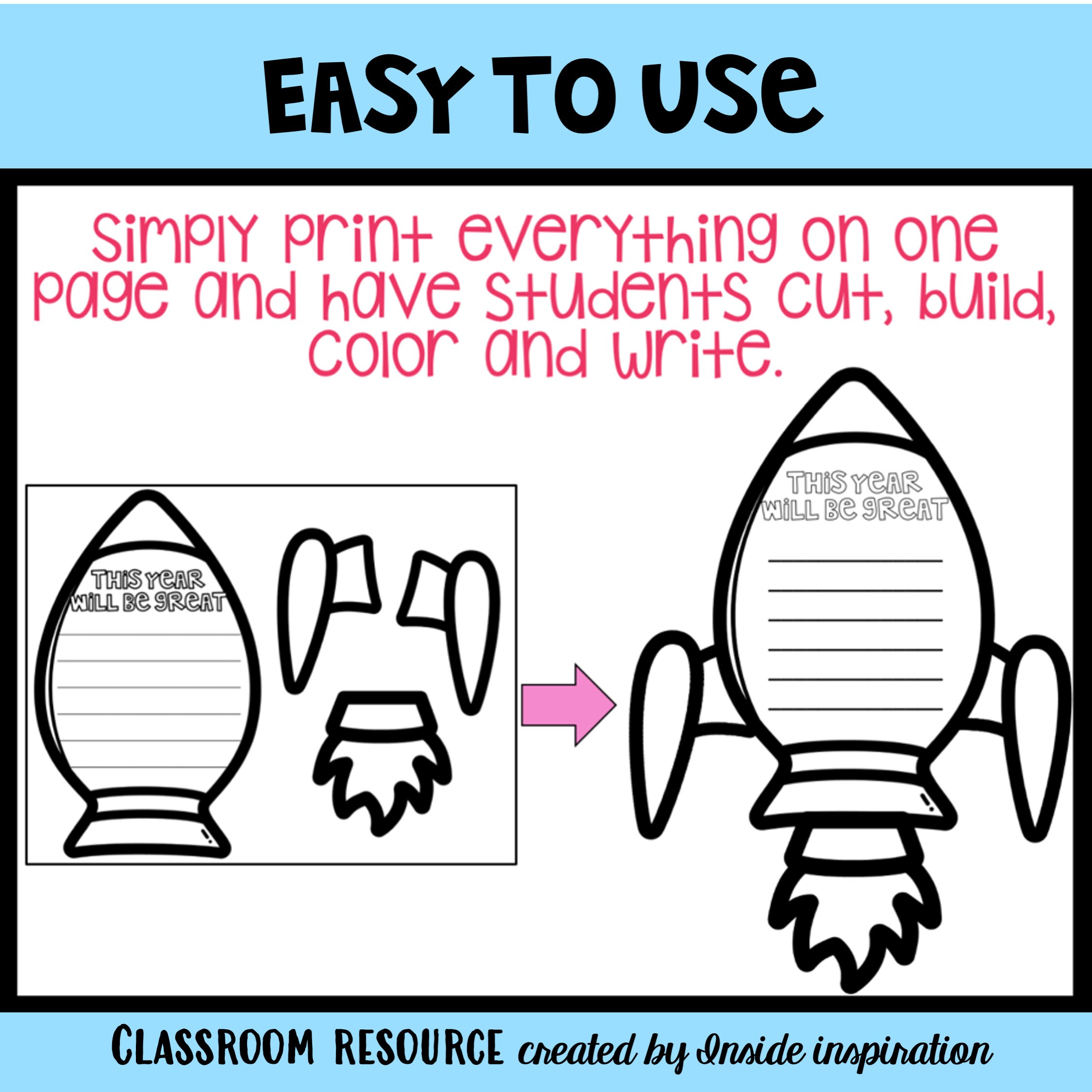 Back to School Blast Into A Great Year Writing Rocket Theme Bulletin ...