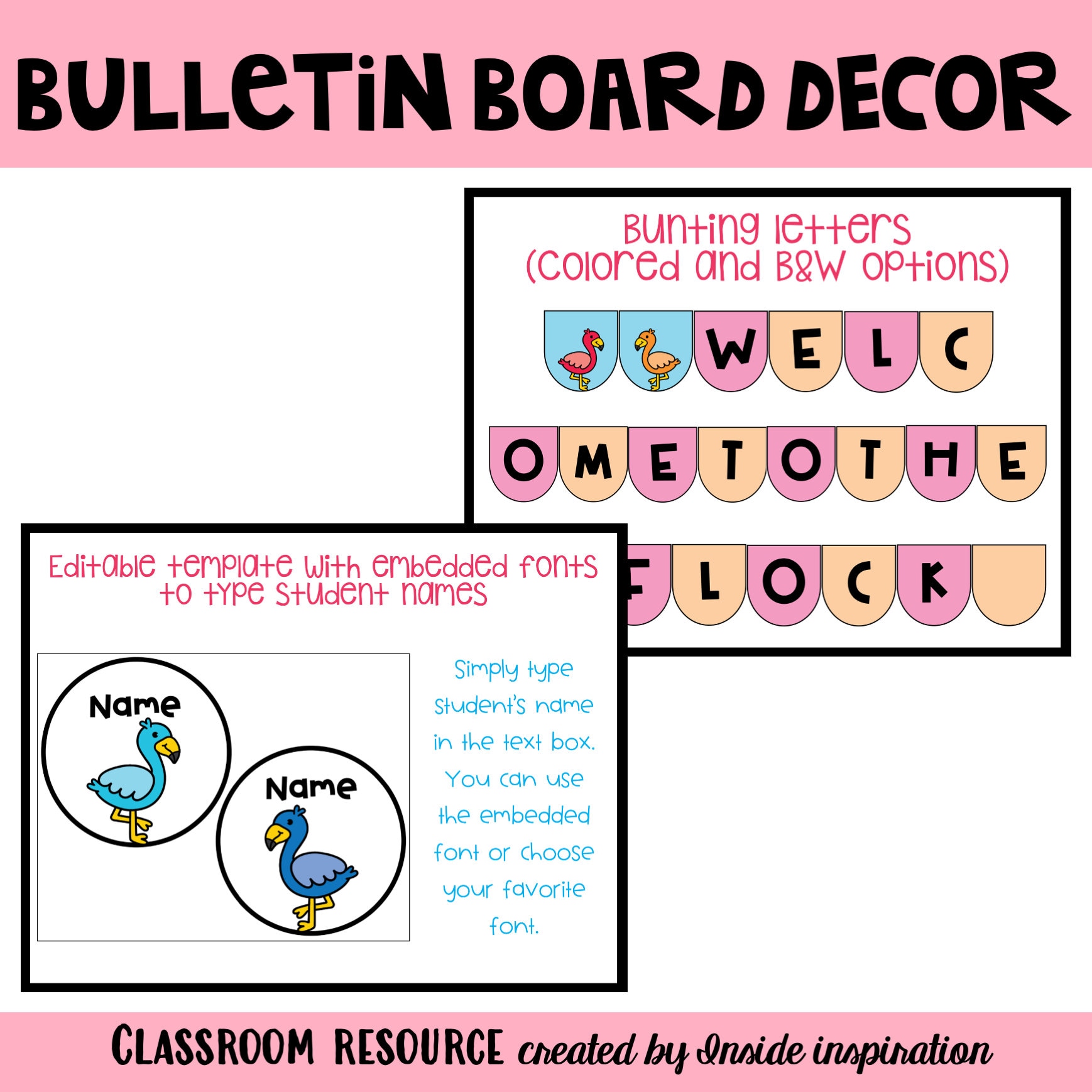 Back to School Bulletin Board Welcome to the Flock Flamingo Themed Door ...