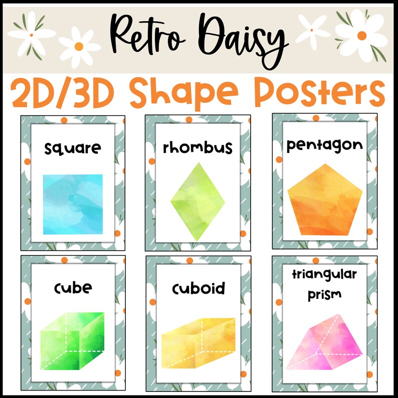 Retro Boho Daisy Themed Shape Posters Calming Color Classroom - Etsy