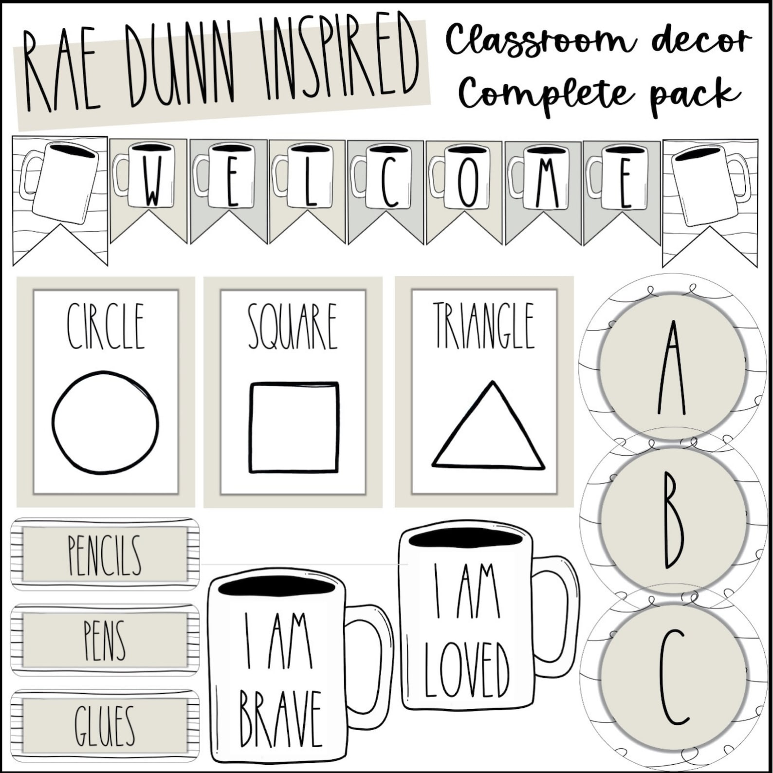 Rae Dunn Inspired Classroom Posters-calendar-behavior Clip Chart-class ...