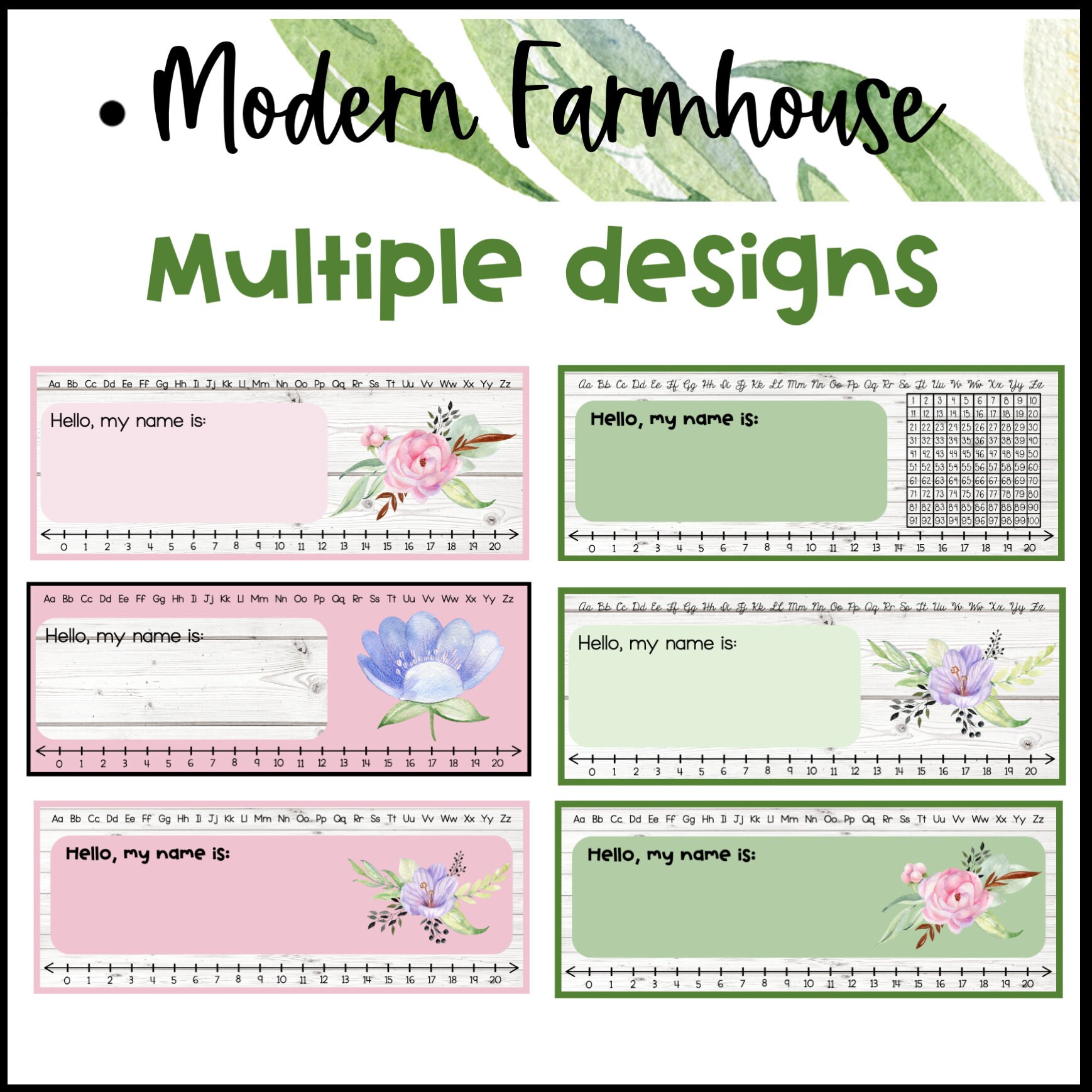 Modern Farmhouse Desk Plates Name Plates Watercolor Classroom Decor ...