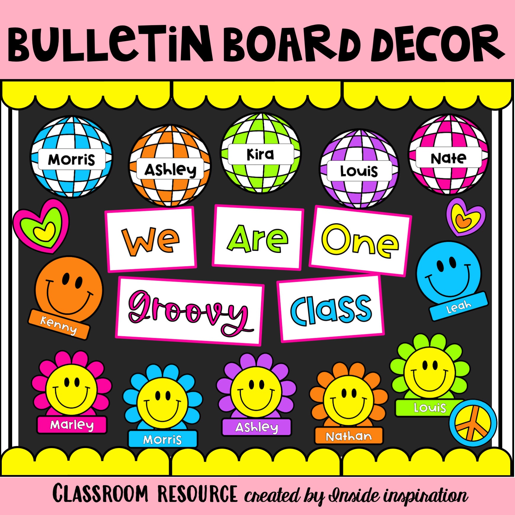 Back to School Groovy Retro Smiley Faces Bulletin Board Idea Door Decor ...