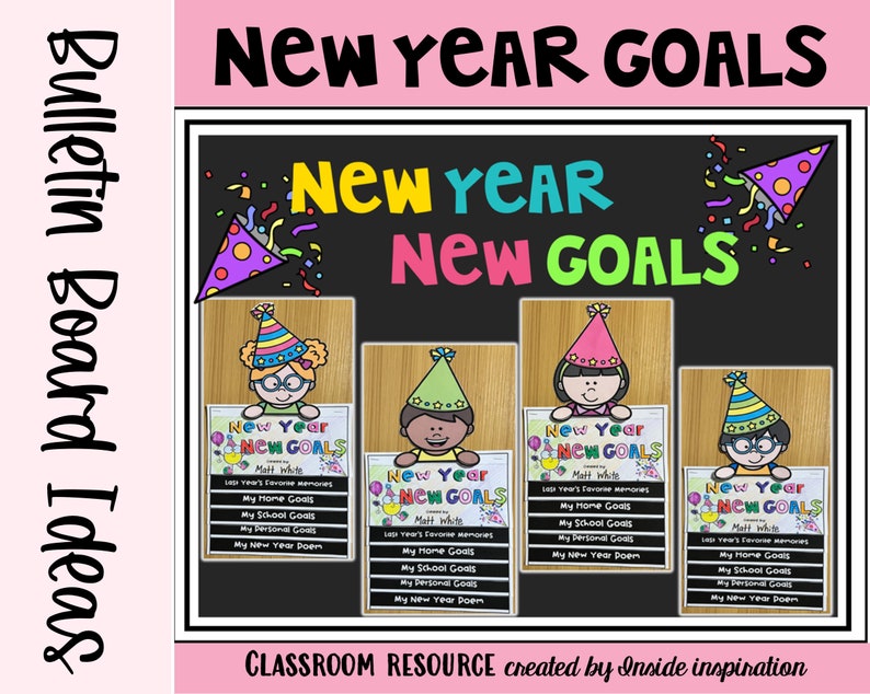 New Year New Goals Simple Writing Flip Book Bulletin Board Idea - Etsy