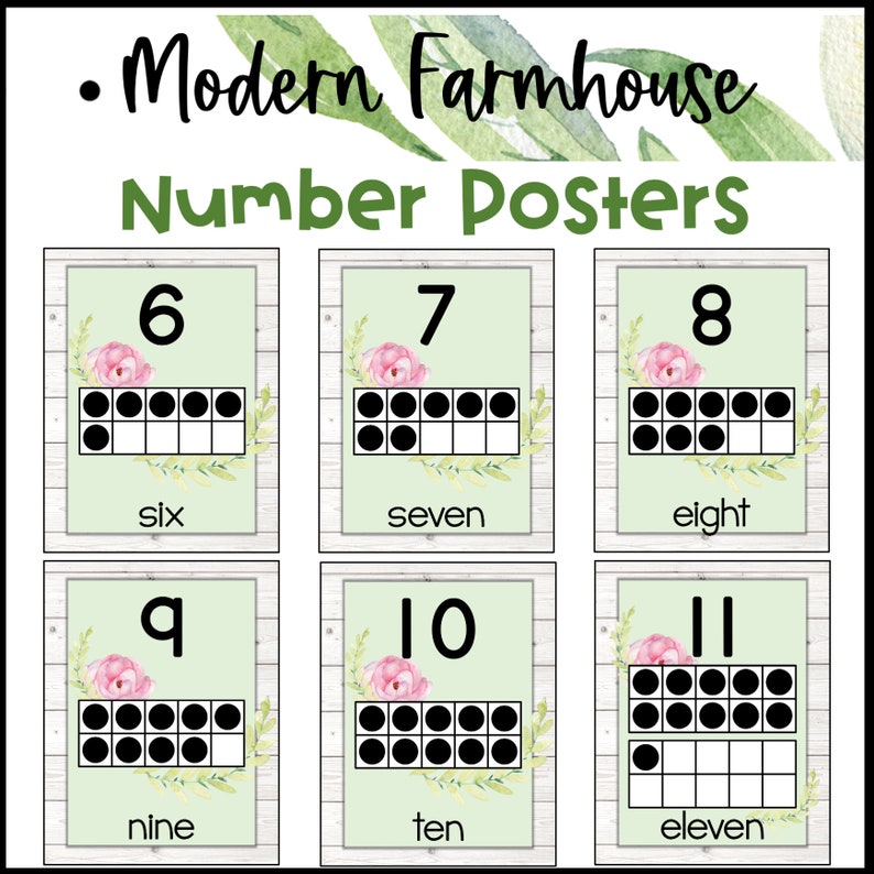 Modern Farmhouse Number Posters Calming Watercolor Classroom Decor - Etsy