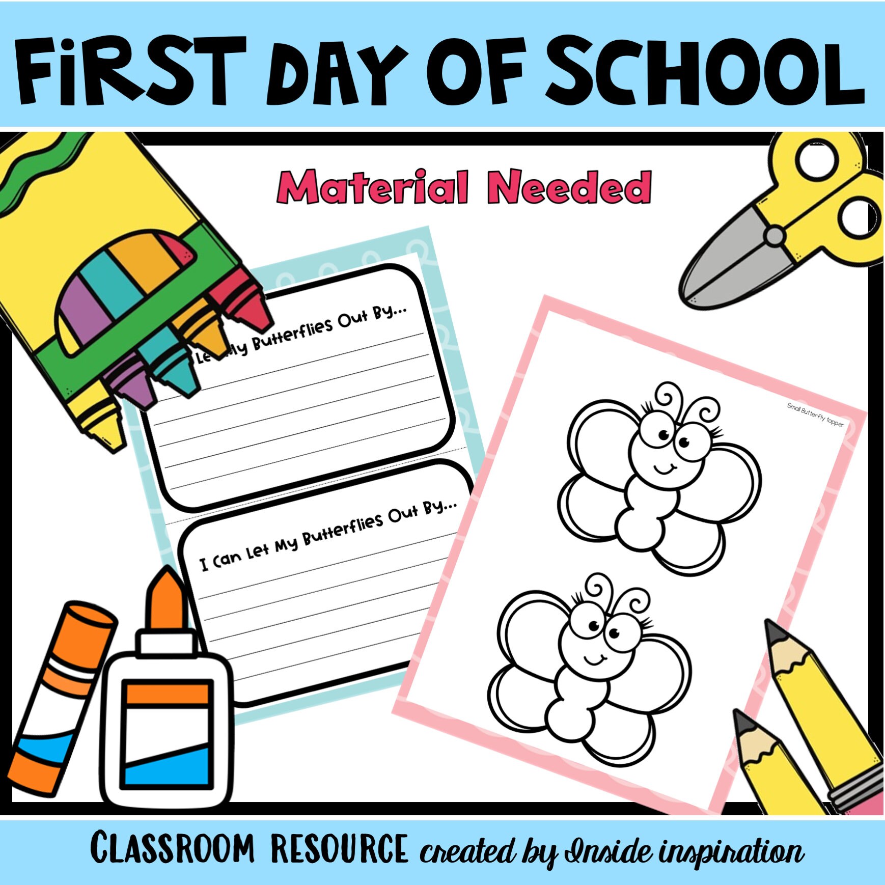 Butterflies on the First Day of School Craftivity Bulletin Board Kit - Etsy