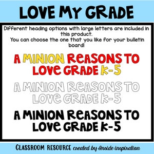 Minion Theme Back to School Bulletin Board A Minion Reasons to Love ...