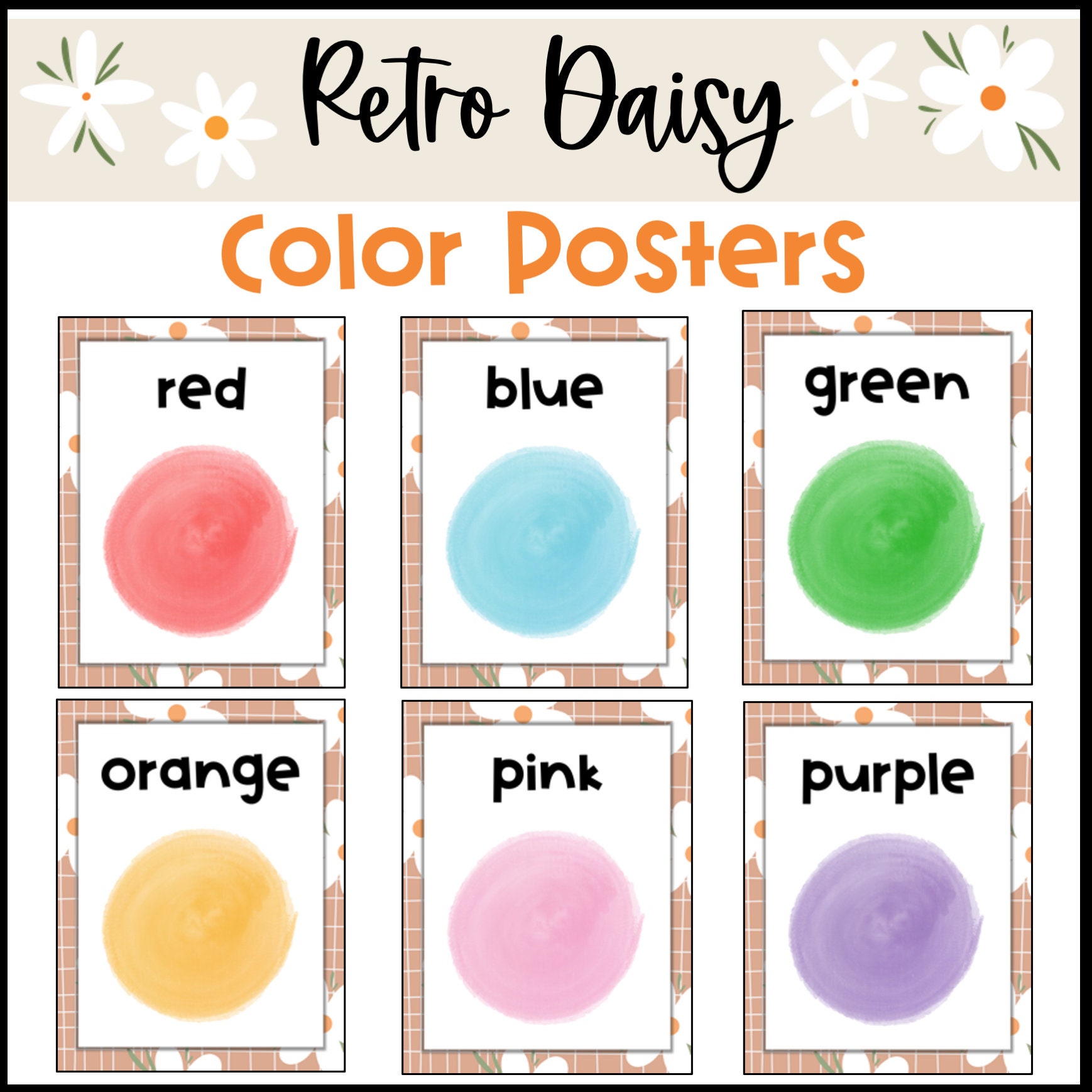 Retro Boho Daisy Themed Calming Color Classroom Decor Bundle Editable ...