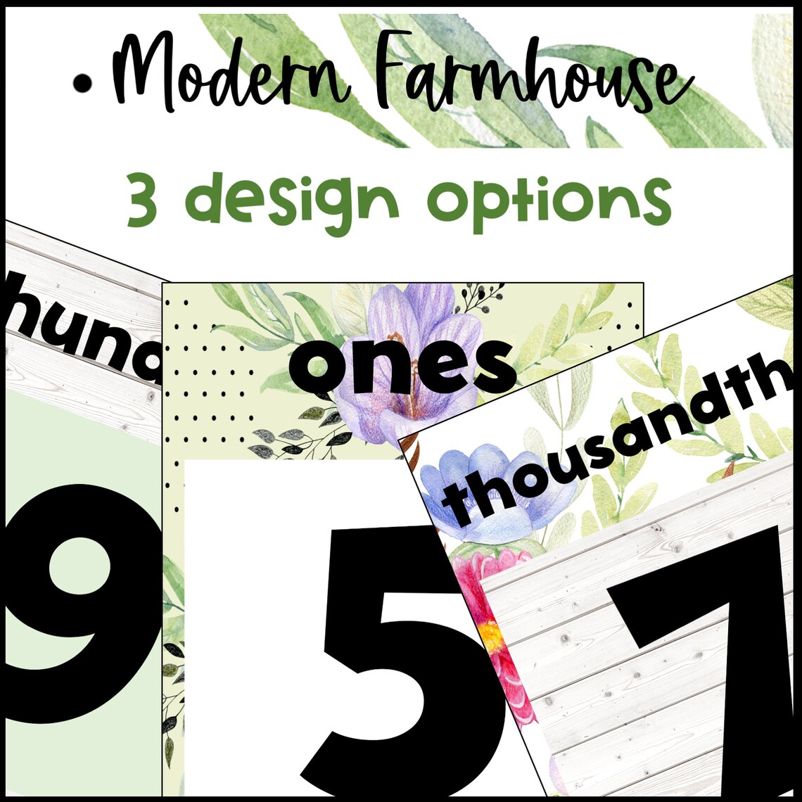Modern Farmhouse Place Value Posters Watercolor Classroom Decor - Etsy