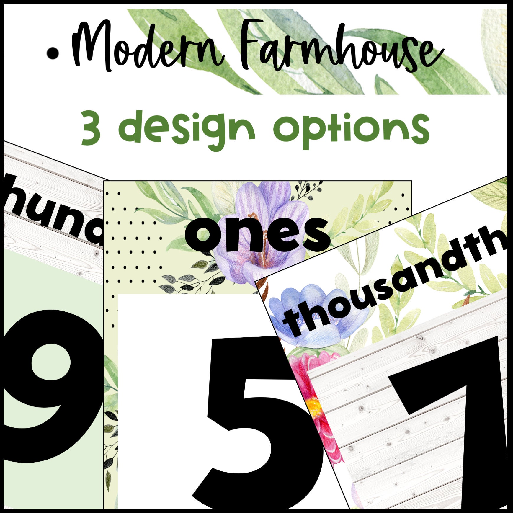 Modern Farmhouse Place Value Posters Watercolor Classroom Decor - Etsy