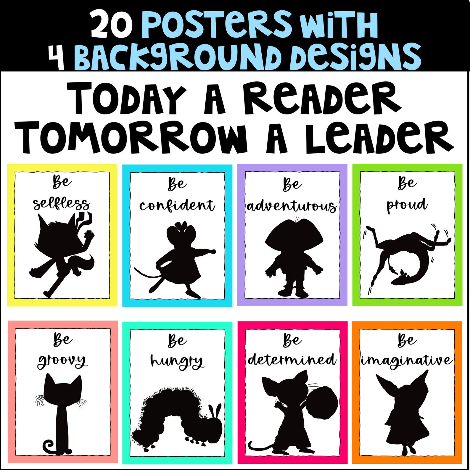 Classroom Library Posters With Book Character Silhouettes and - Etsy