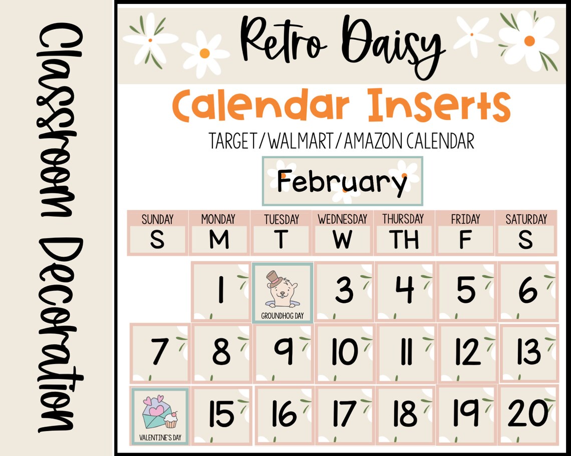 Retro Boho Daisy Themed Editable Calendar Inserts Calming Color ...