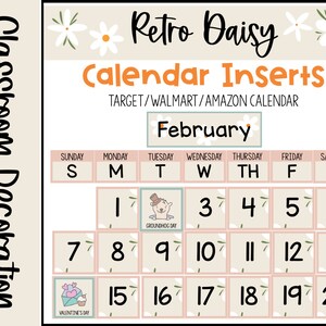 Retro Boho Daisy Themed Editable Calendar Inserts Calming Color ...