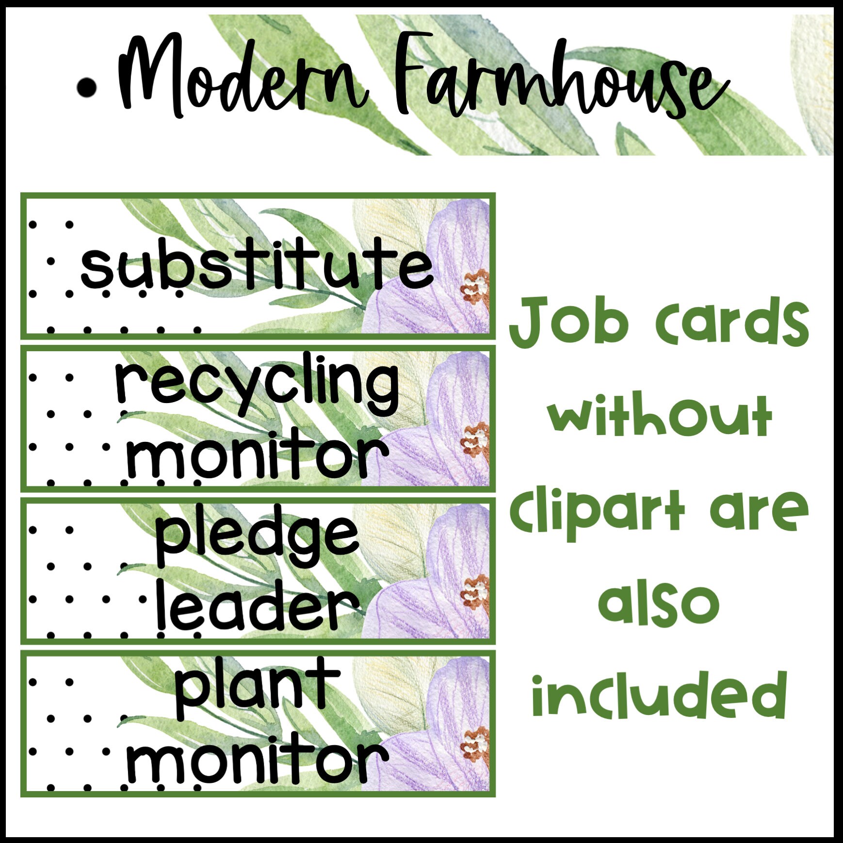 Modern Farmhouse Classroom Jobs Display Calming Watercolor Classroom ...
