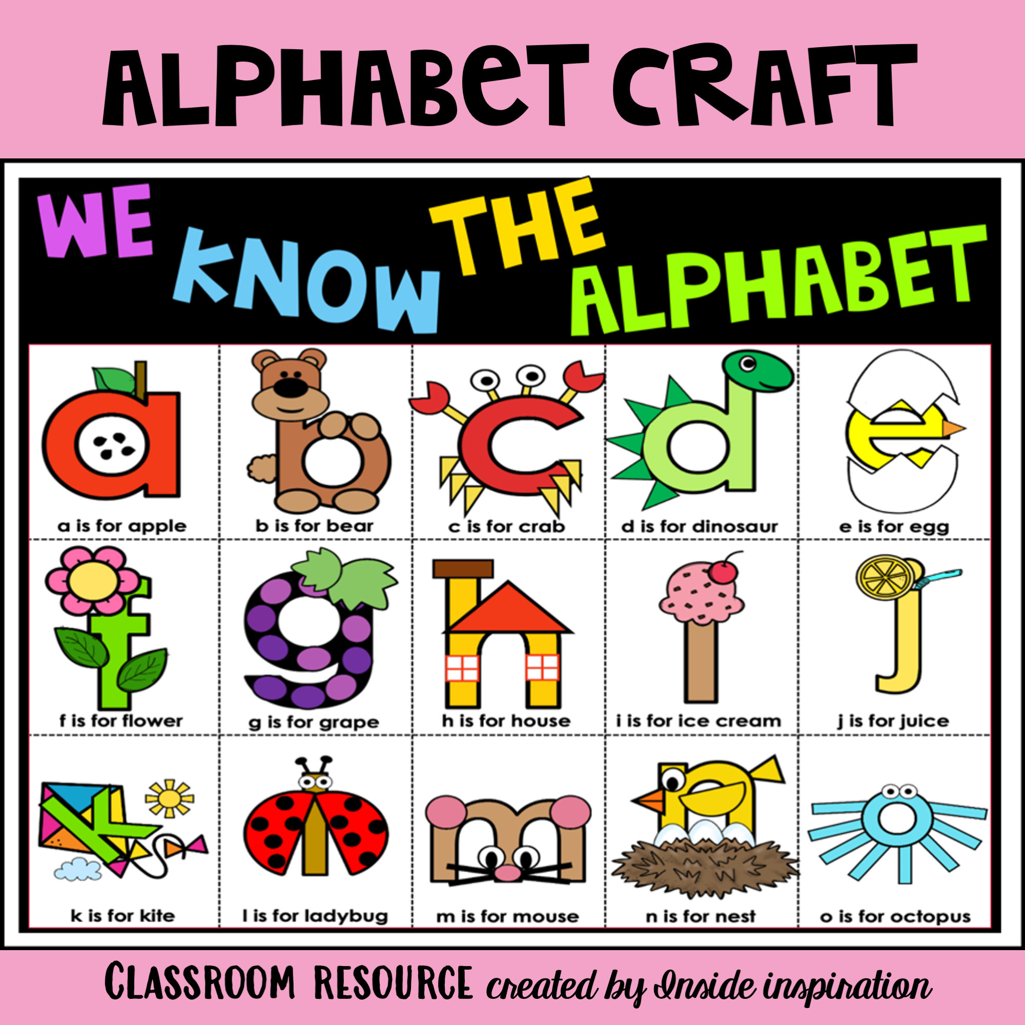 Alphabet Letter Crafts Printables Lower Case Letters A-z Bulletin Board ...