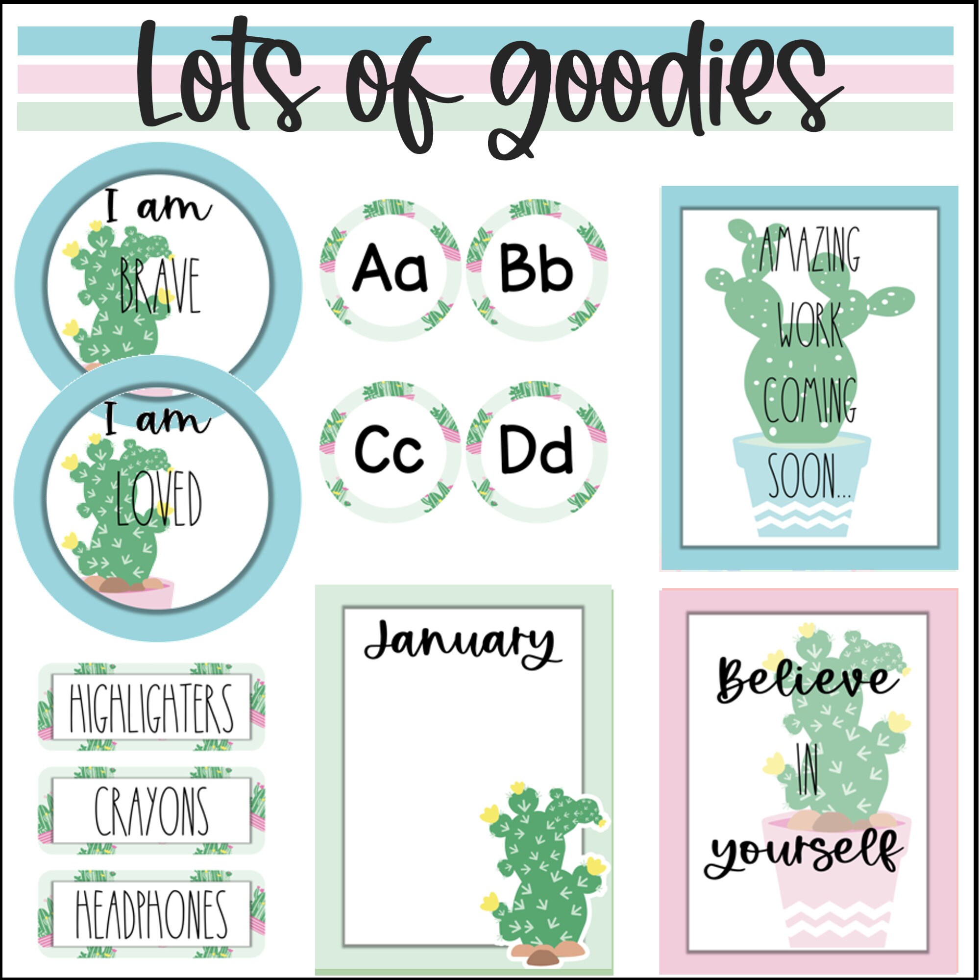 Pastel Cactus Classroom Decor, Calming Classroom Decor Printables ...