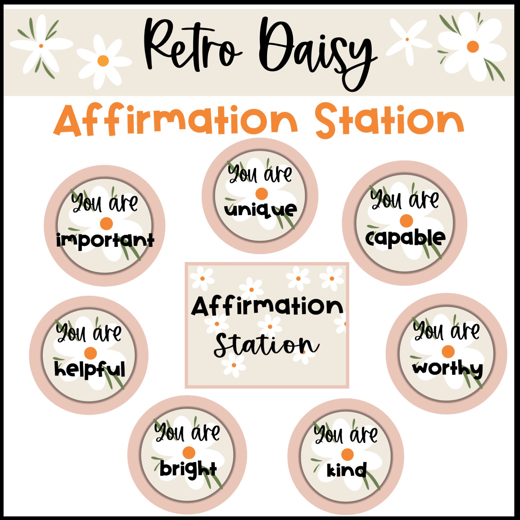 Retro Boho Daisy Themed Affirmation Station Display Calming Classroom ...