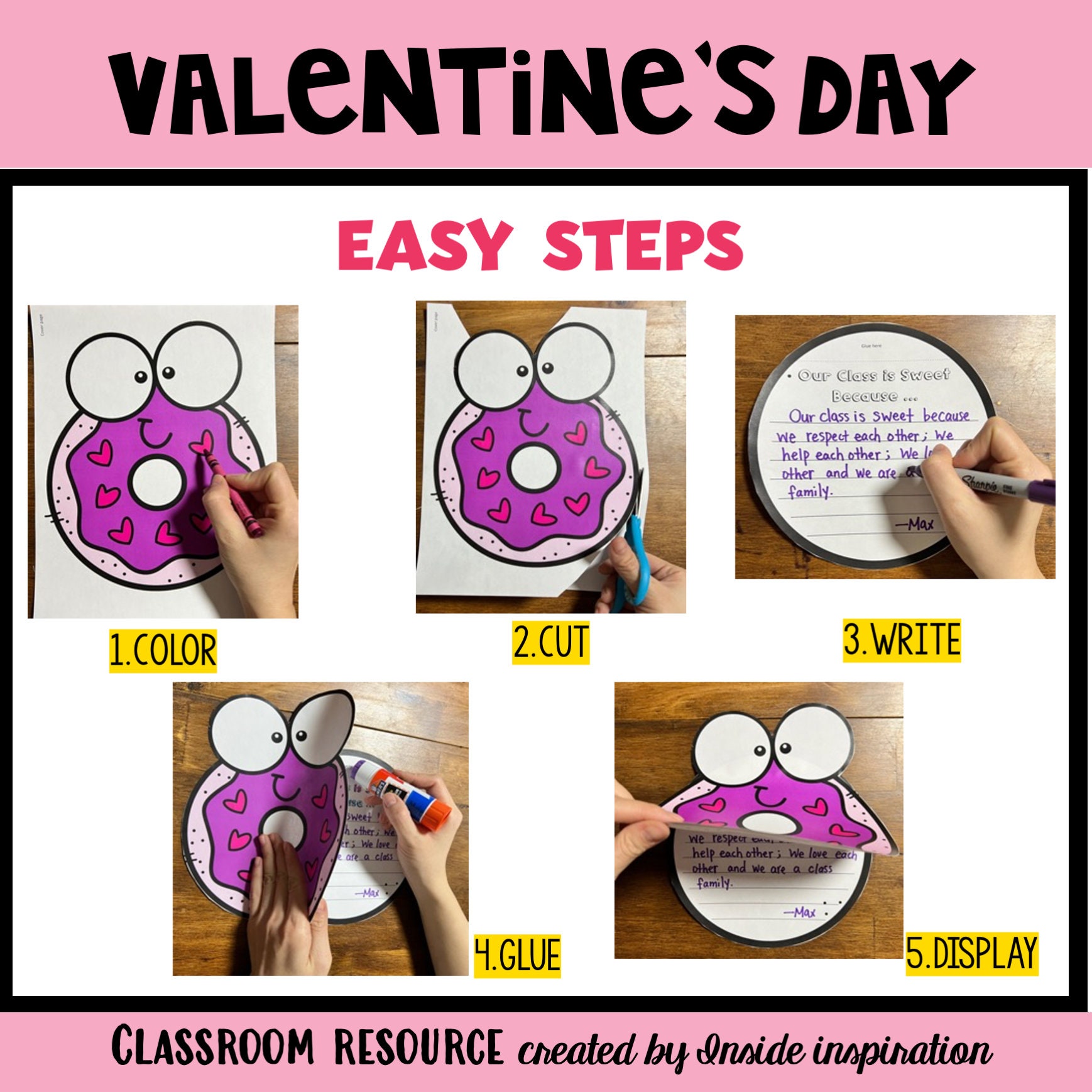 Valentine's Day Sweet Donut Themed Craftivity Bulletin Board Idea - Etsy