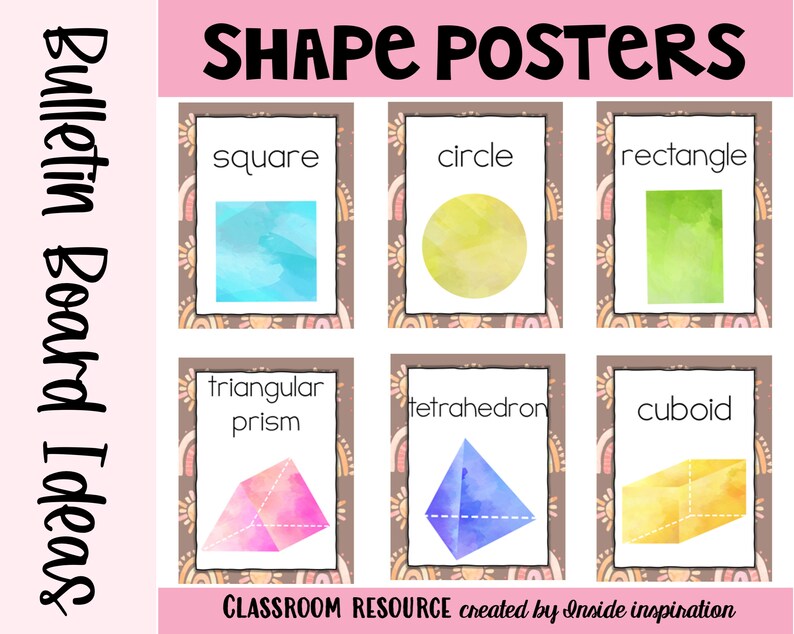 Boho Rainbow Theme Watercolor 2D and 3D Shape Posters - Etsy