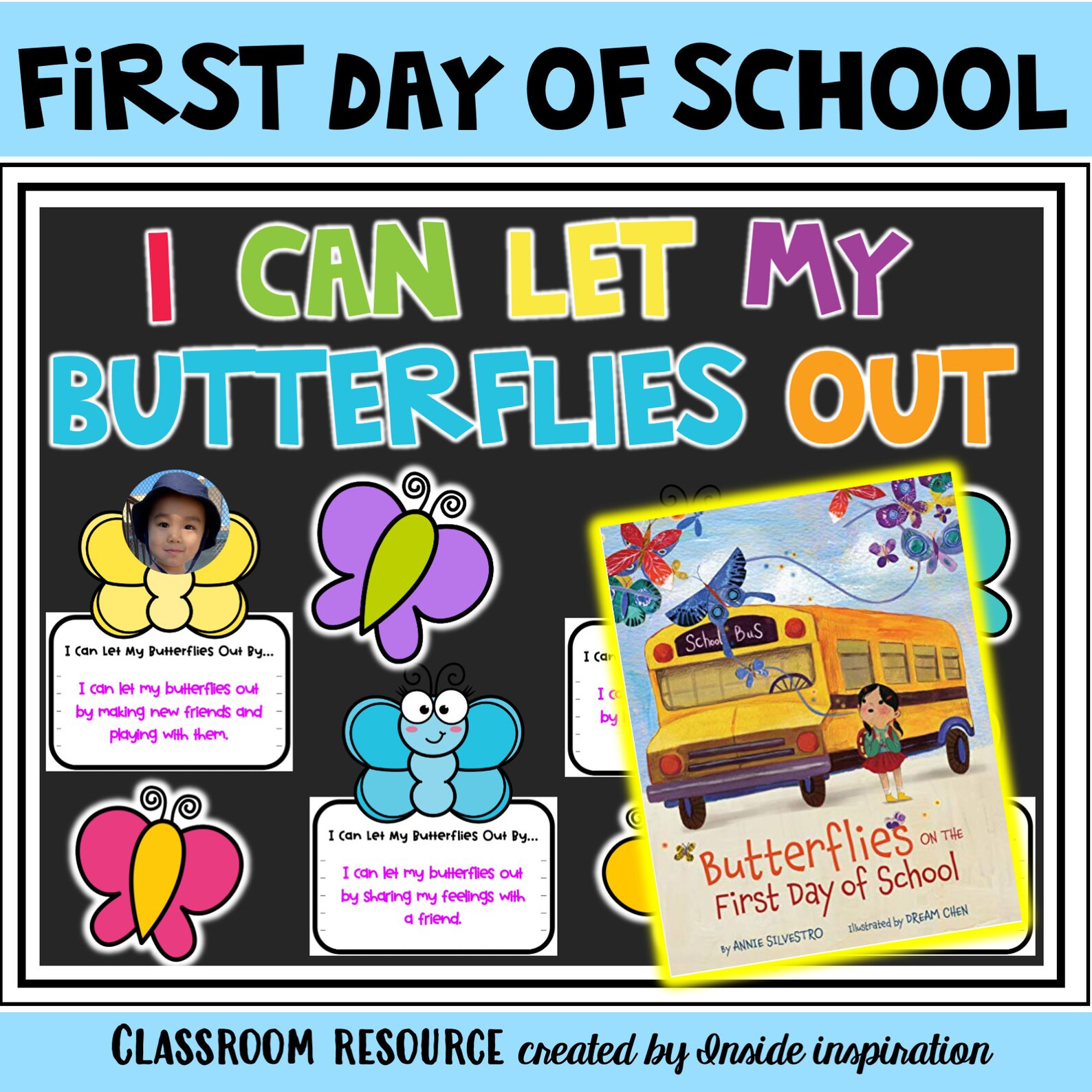 Butterflies on the First Day of School Craftivity Bulletin Board Kit - Etsy