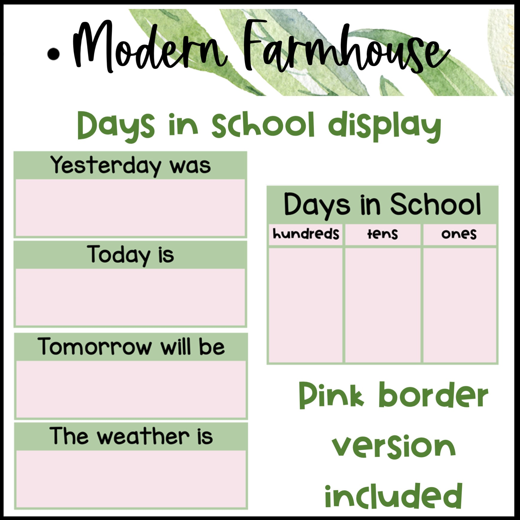 Modern Farmhouse Editable Calendar Inserts Calming Watercolor Classroom ...