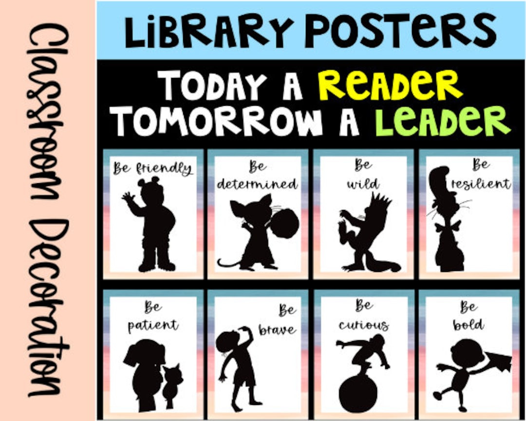 Classroom Library Posters With Book Character Silhouettes and Quotes ...