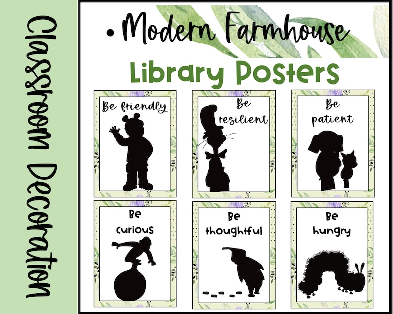 Modern Farmhouse Classroom Library Posters With Book Character ...