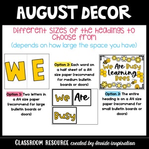 Busy Bee Themed Monthly Classroom Decor Bulletin Board Idea-august - Etsy
