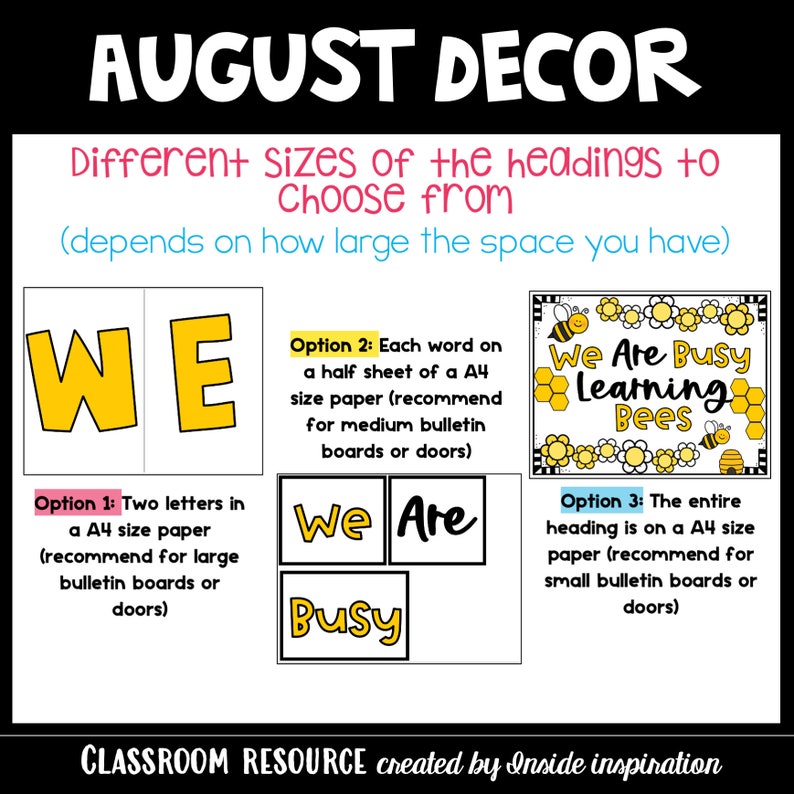 Busy Bee Themed Monthly Classroom Decor Bulletin Board Idea-august - Etsy