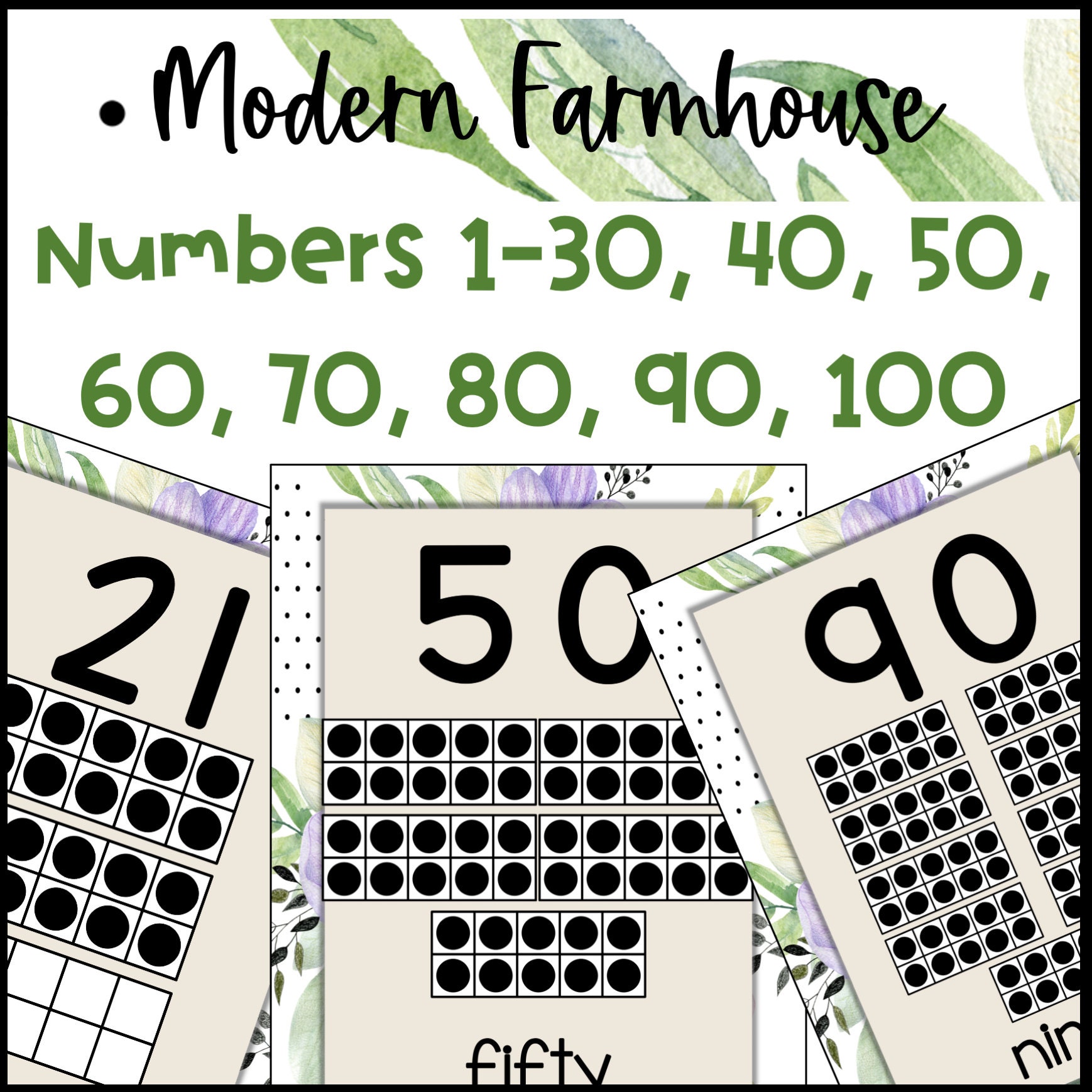 Modern Farmhouse Number Posters Calming Watercolor Classroom Decor - Etsy