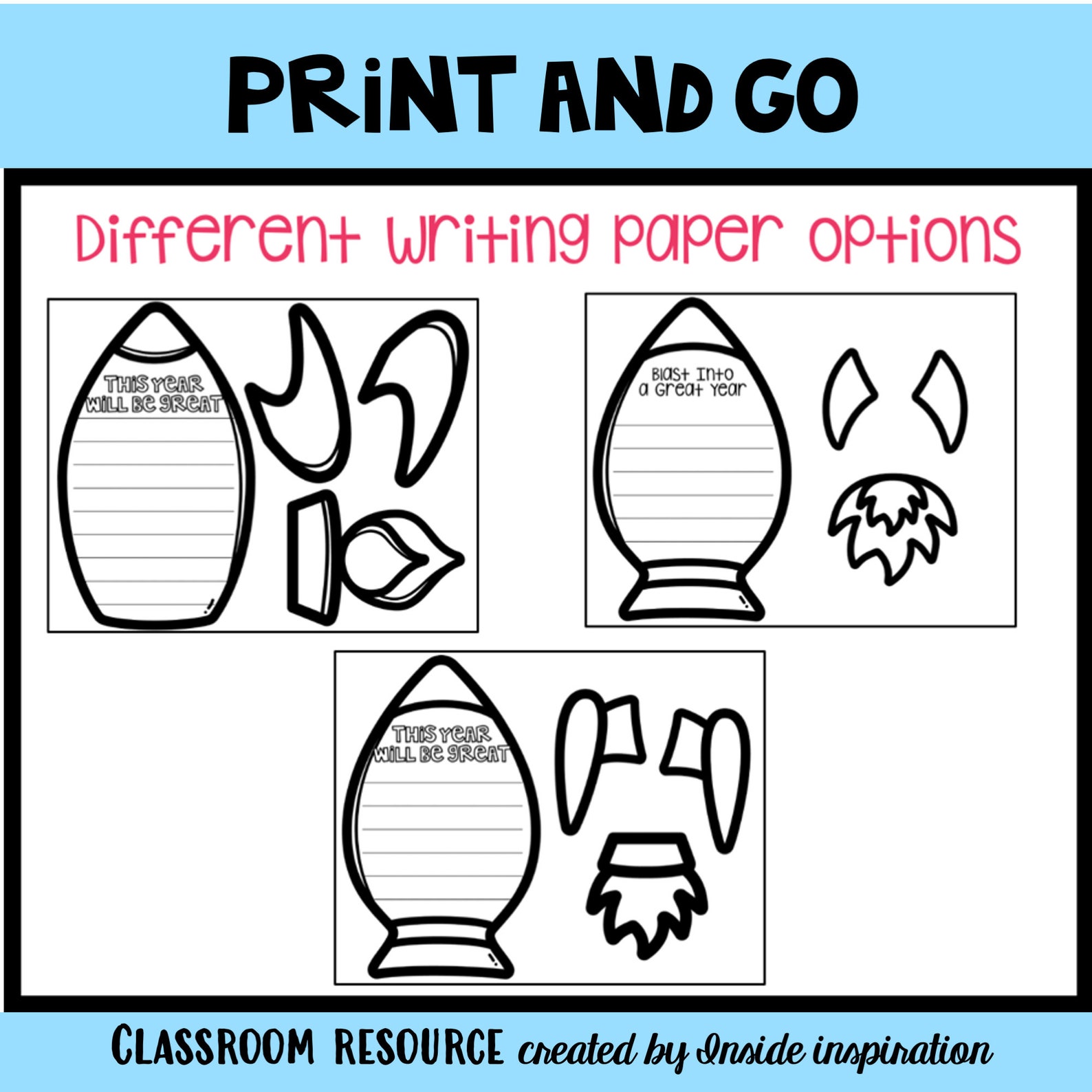 Back to School Blast Into A Great Year Writing Rocket Theme Bulletin ...