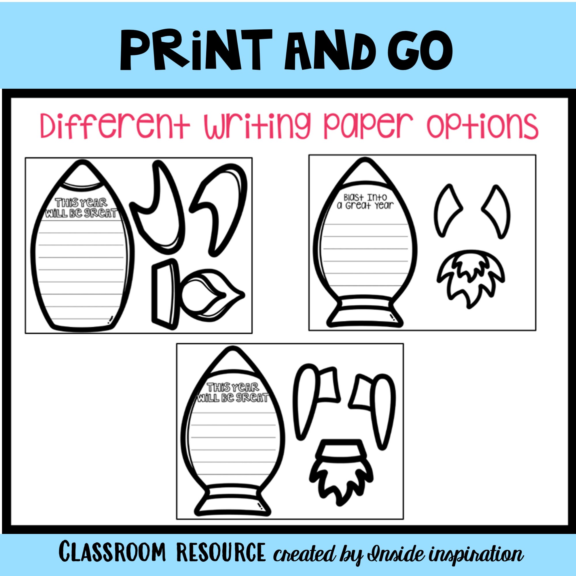 Back to School Blast Into A Great Year Writing Rocket Theme Bulletin ...