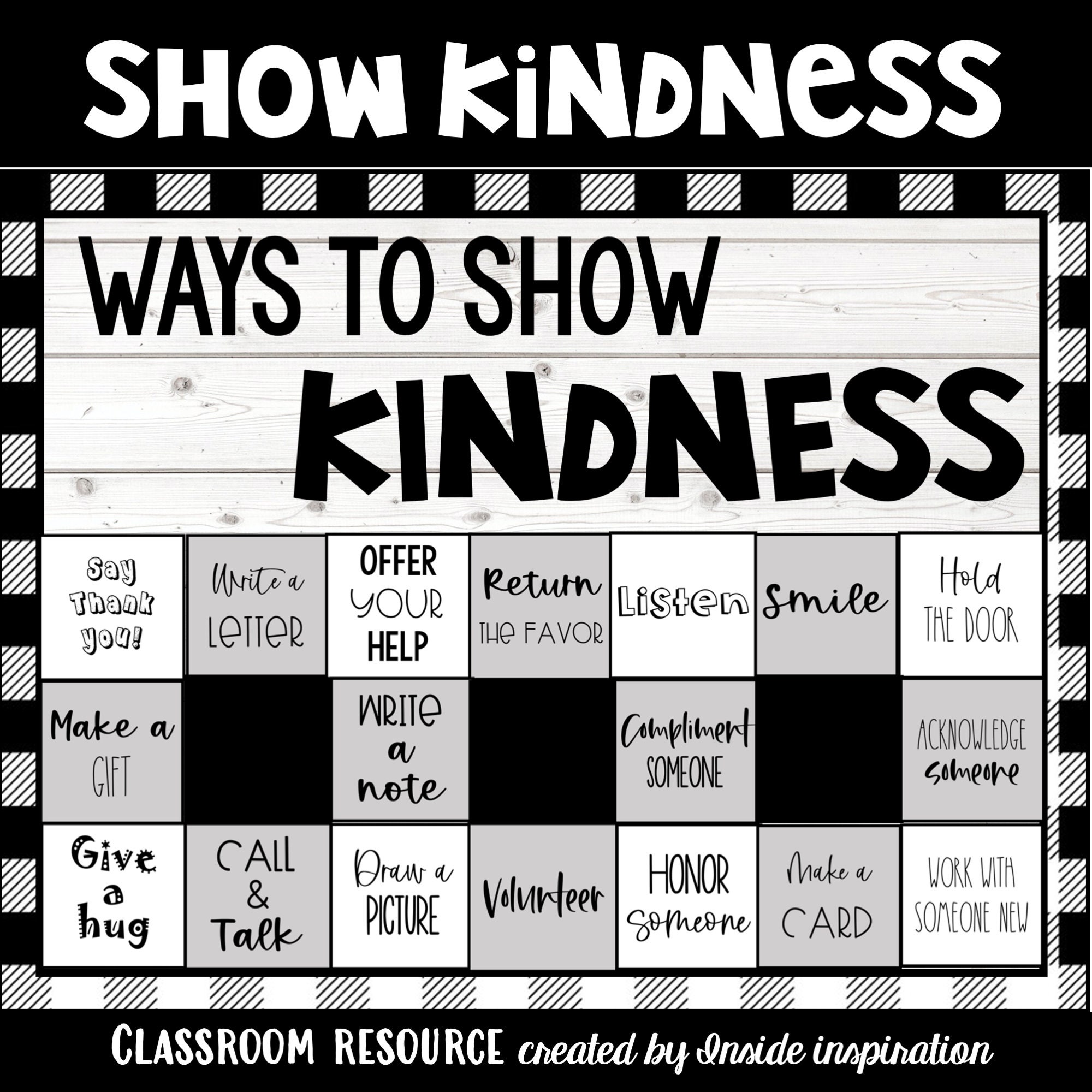 Black and White Gingham Kindness Bulletin Board Ways to Show Kindness ...