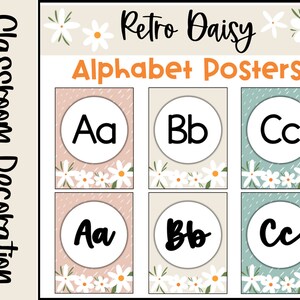 Retro Boho Daisy Themed Alphabet Posters Calming Color Classroom Decor ...