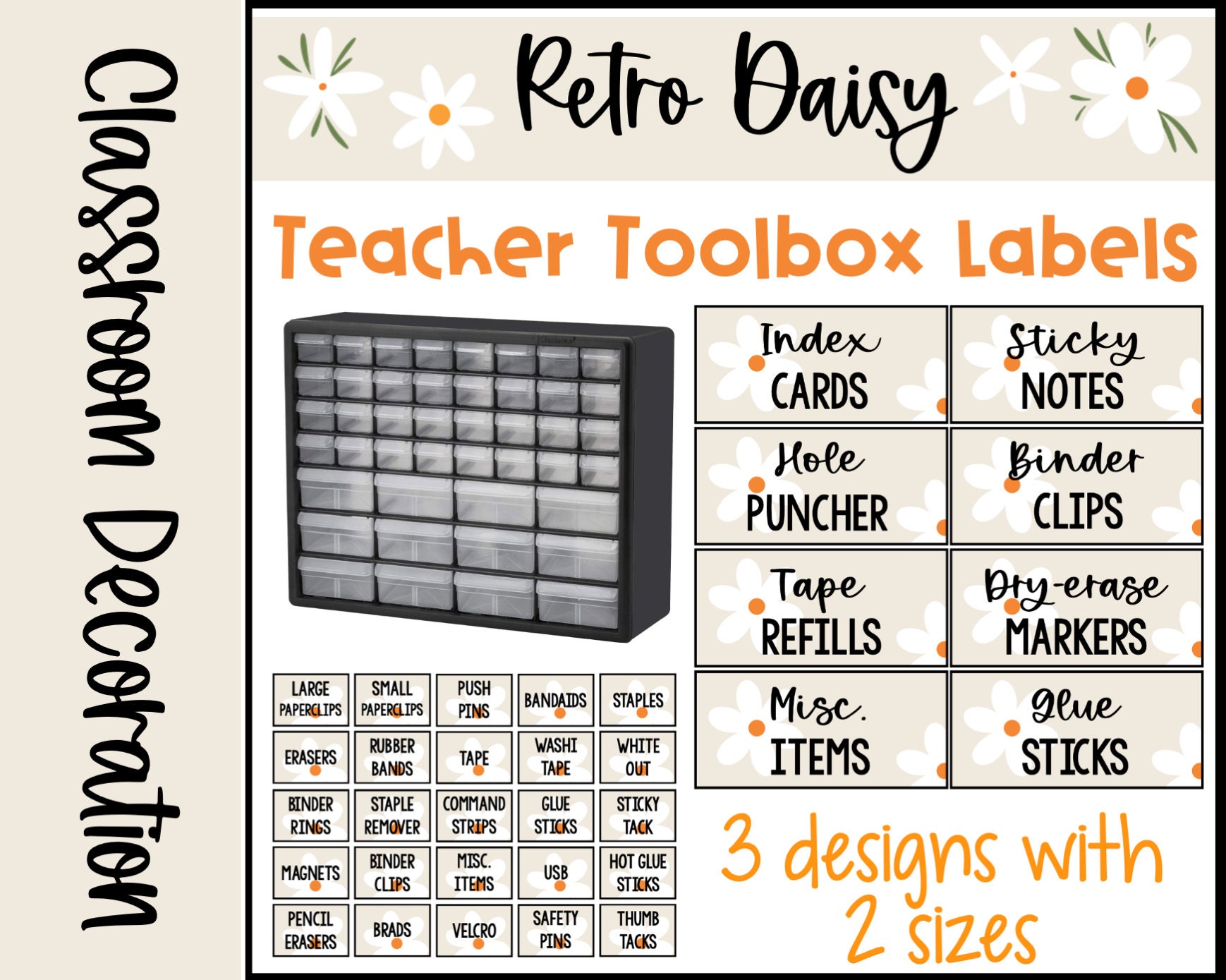 Retro Boho Daisy Themed Teacher Toolbox Labels⎮editable - Etsy