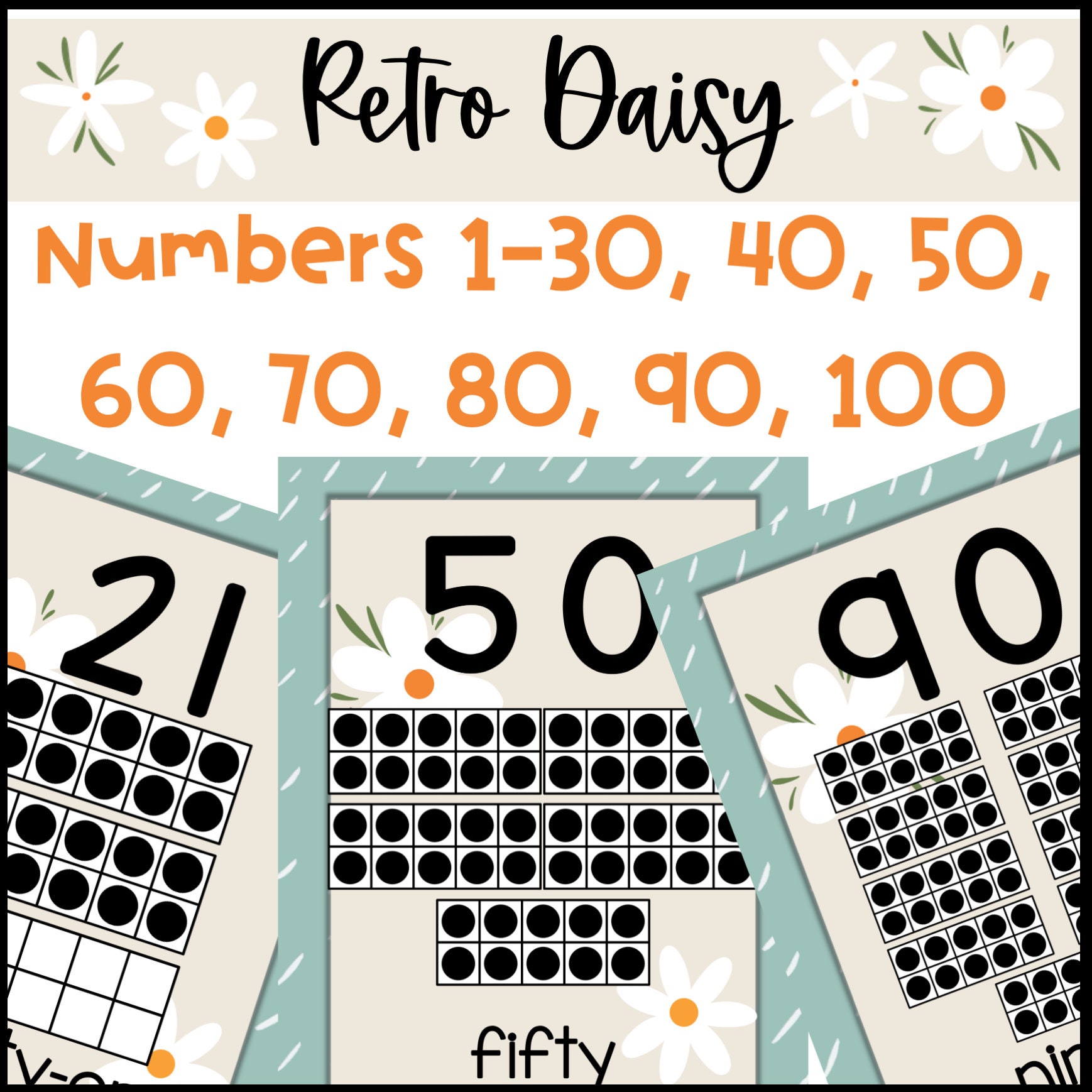 Retro Boho Daisy Themed Number Posters Calming Color Classroom Decor - Etsy