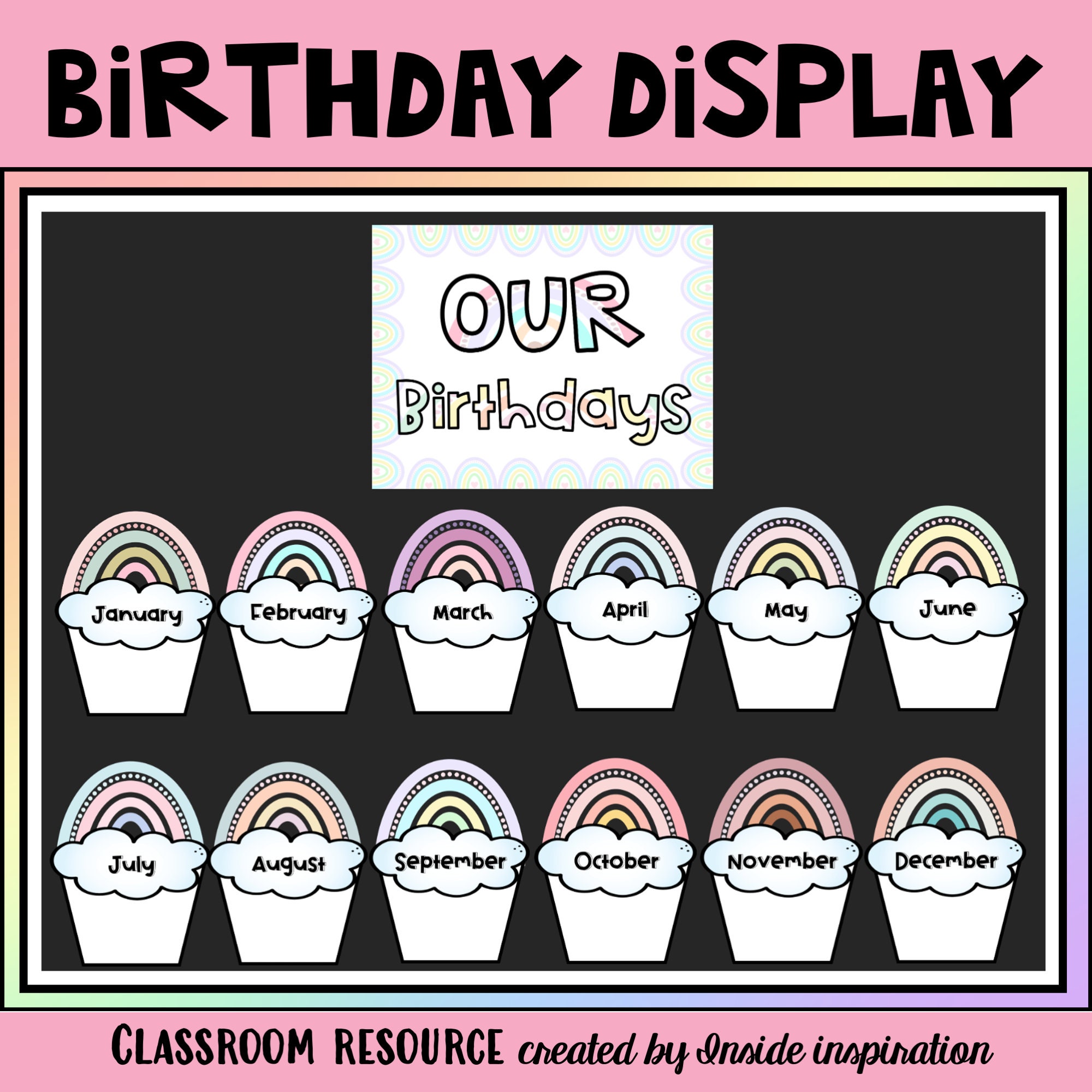 Pastel Rainbow Birthday Display Happy Birthday Bulletin - Etsy