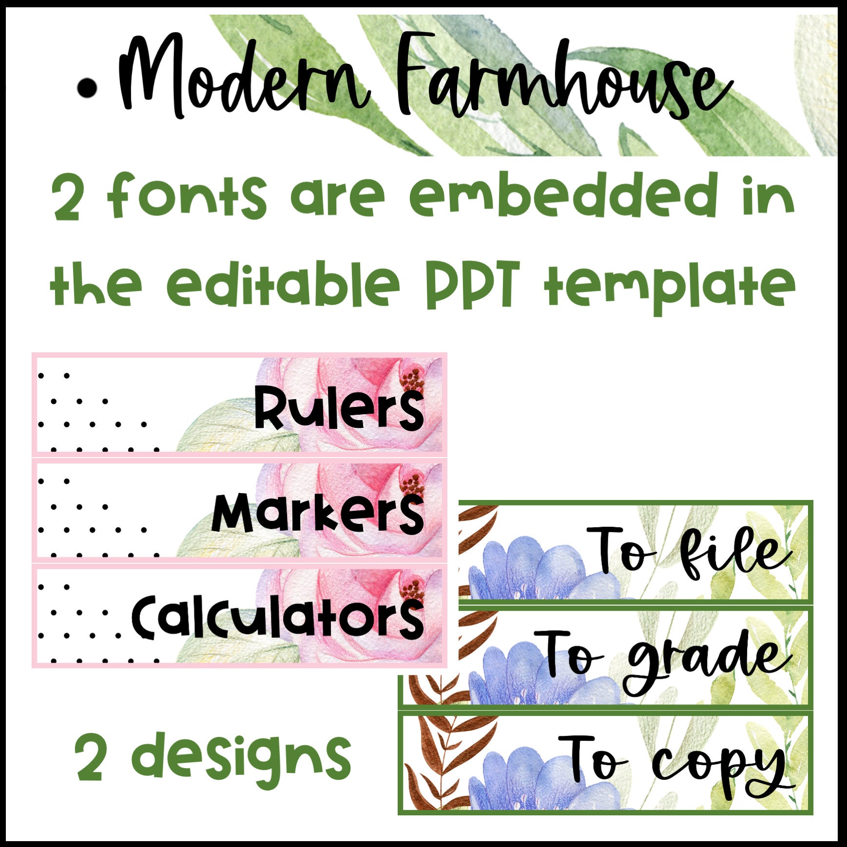 Modern Farmhouse Watercolor 10-drawer Rolling Cart Labels⎮editable - Etsy