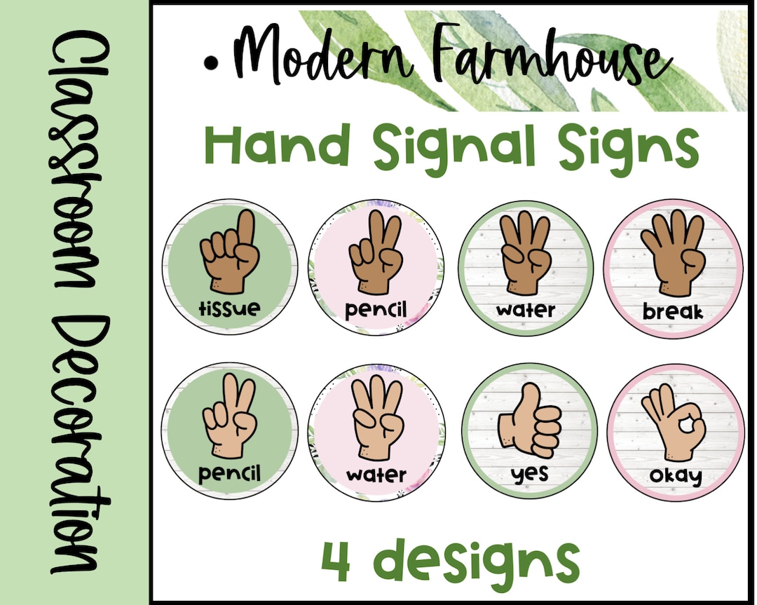 Modern Farmhouse Hand Signal Signs Calming Watercolor Classroom Decor ...