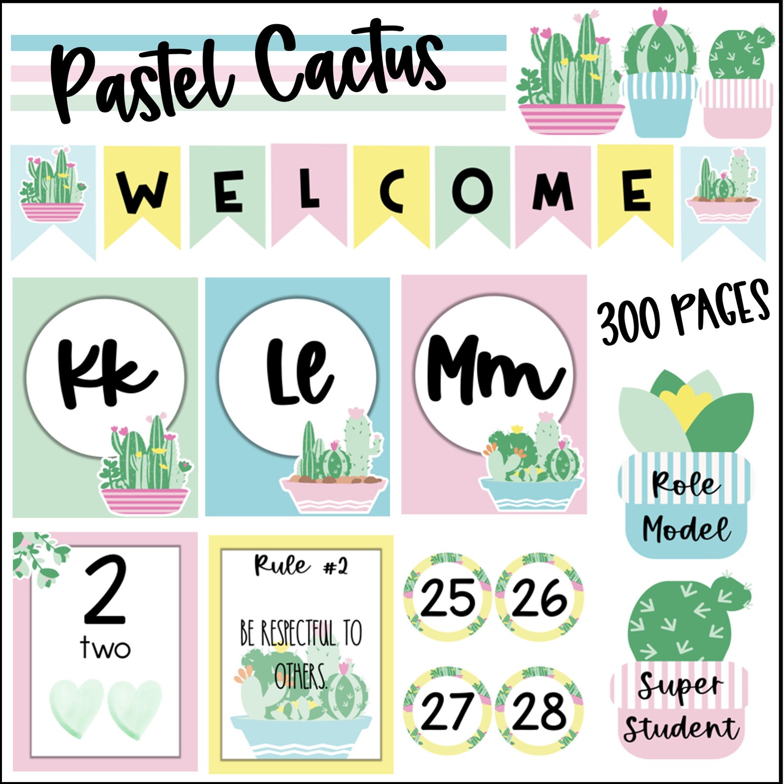 Pastel Cactus Classroom Decor, Calming Classroom Decor Printables ...