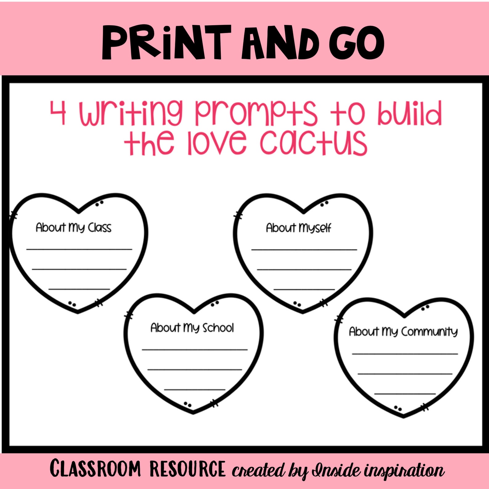 Valentine's Day Let Love Grow Cactus Plant Craft Bulletin Board Kit - Etsy